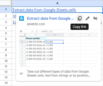 Extract data from Google Sheets: certain text from strings, URLs from ...