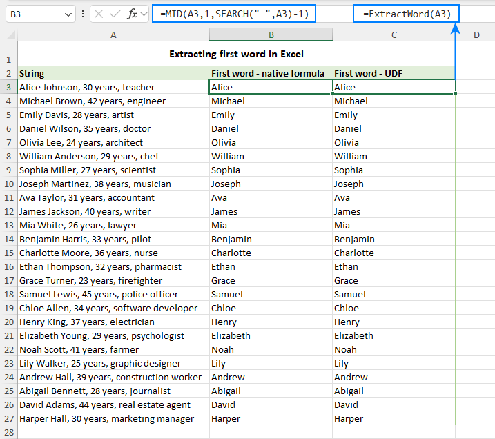 Excel How To Extract First And Last Word From Cell