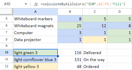 Count & sum cells by color in Google Sheets