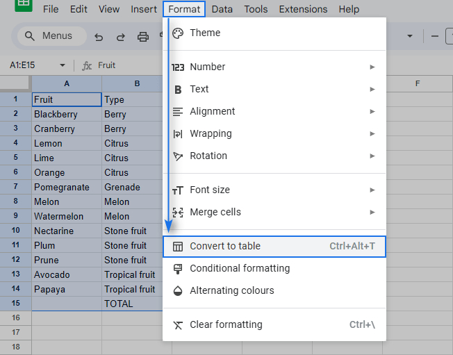 Only guide you need to make a table in Google Sheets