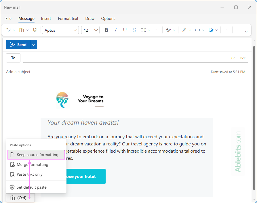 Outlook HTML email template: how to create or import