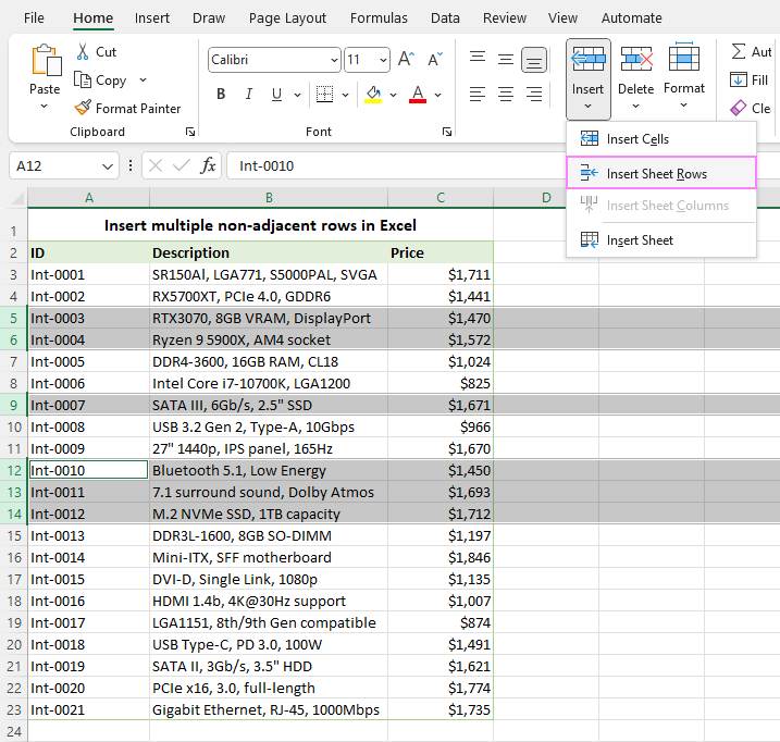 How To Insert Multiple Rows In Excel With Shortcut And Other Ways