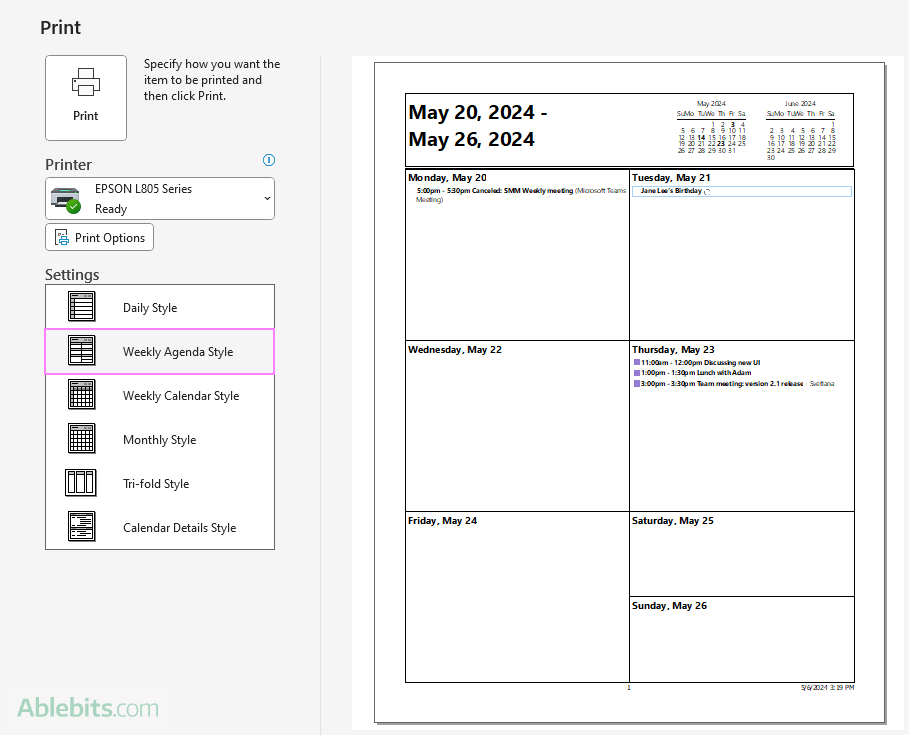 Print Blank Calendar Pages From Outlook