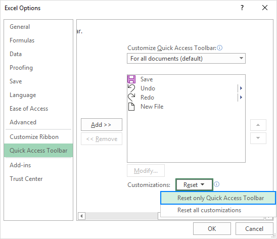 Quick Access Toolbar In Excel How To Customize Move And Reset
