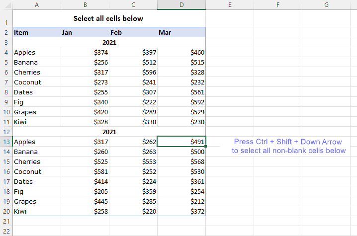 How To Select Multiple Cells In Excel Non Adjacent Visible With Data