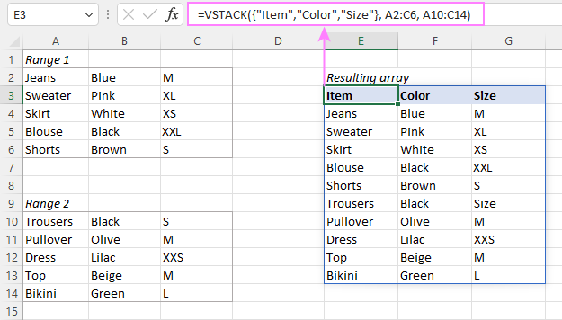 Combine Ranges And Arrays In Excel VSTACK HSTACK Functions
