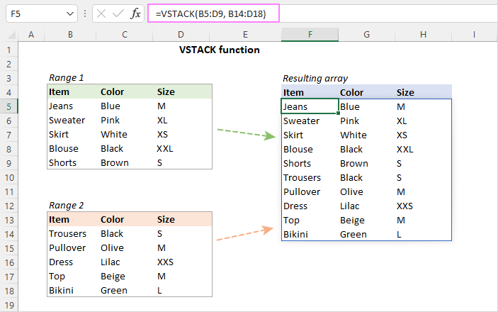 Combine Ranges And Arrays In Excel VSTACK HSTACK Functions