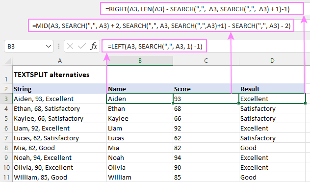 Splitting Text In Excel Cells 