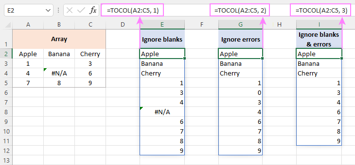 Excel TOCOL Function To Convert Range To Single Column