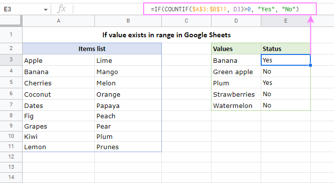 Check If Value Exists In Range In Excel And Google Sheets