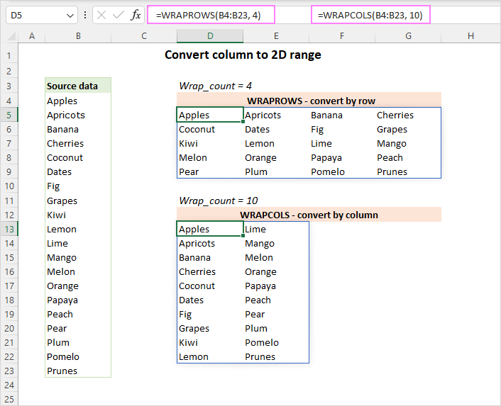 Convert Column Row To Array In Excel WRAPCOLS WRAPROWS Functions