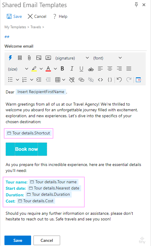 Dynamic nested email templates for Outlook from Excel datasets