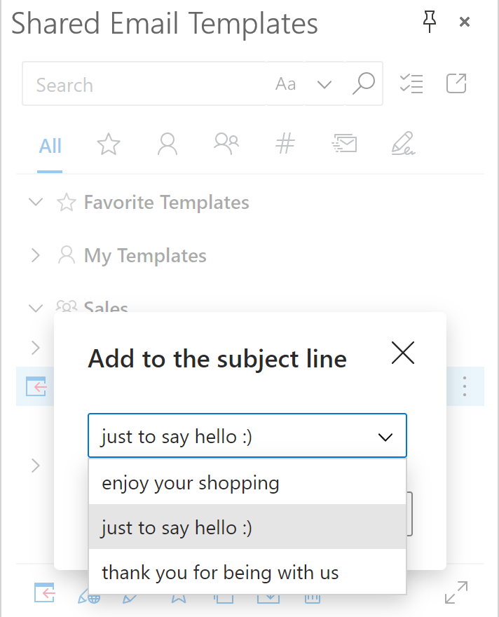Create a dropdown to choose what to add to the subject in Outlook