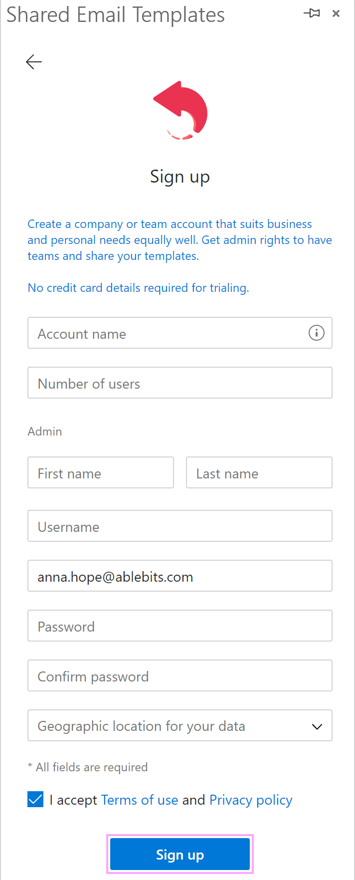 Create and manage a company or team account