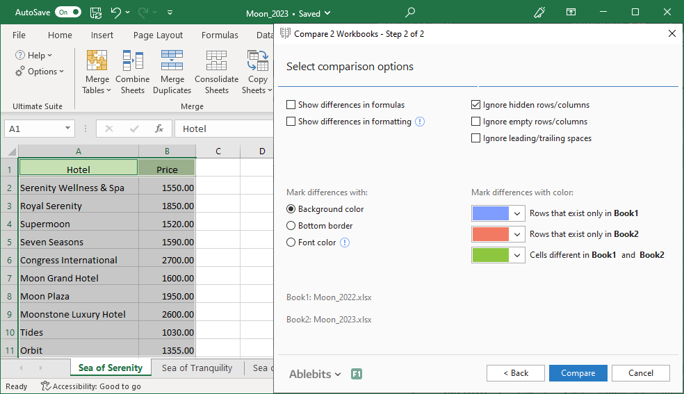  Compare two workbooks In Excel 365 2021 2016 Using Ultimate Suite