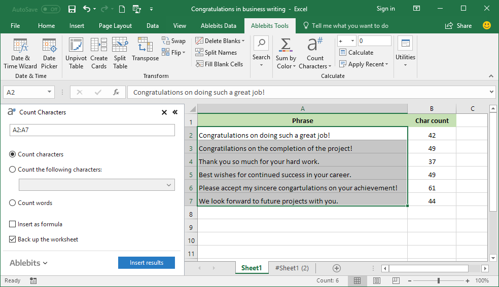 Count Characters And Words In Excel