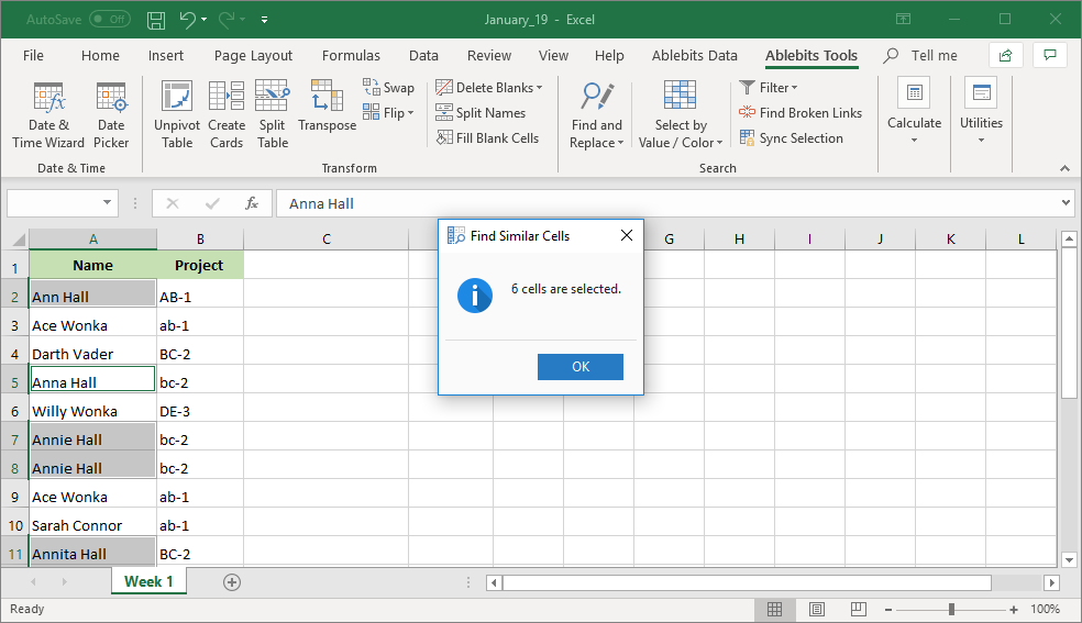 Select Similar Cells In Excel