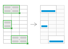 Excel: merge cells, combine columns and rows in a second with no values ...