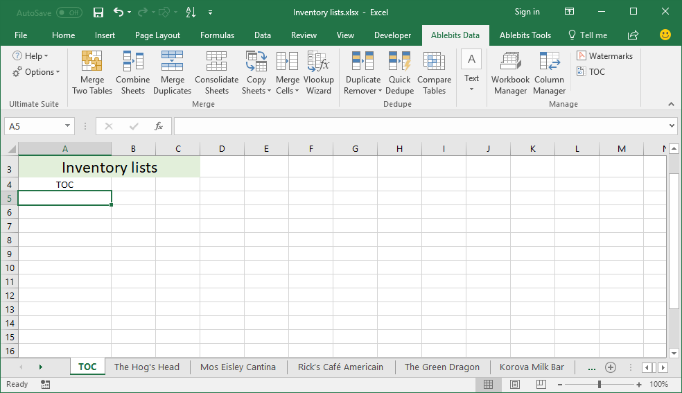 Create Excel Table Of Contents With Hyperlinks To Other Sheets