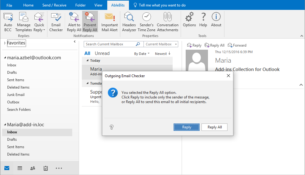 Check Outlook emails before sending them - Outgoing email checker
