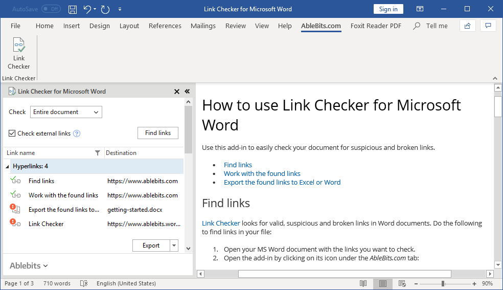 Word Link Checker - find suspicious and broken hyperlinks