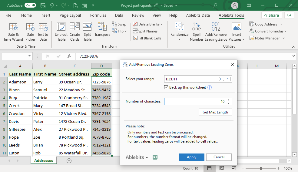 Add Or Remove Leading Zeros In Excel With A Mouse Click