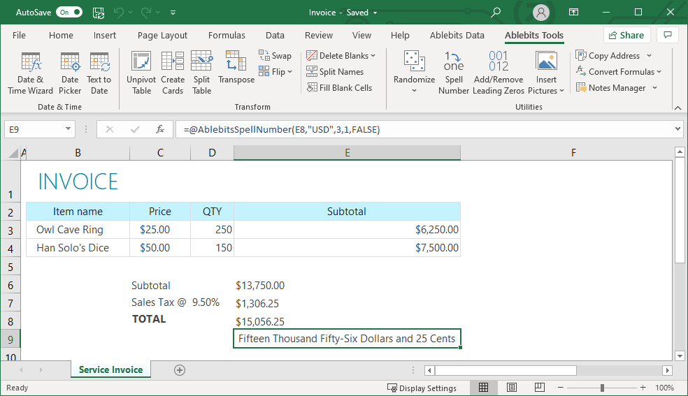 Excel Convert Number To Text With Spell Number Add in
